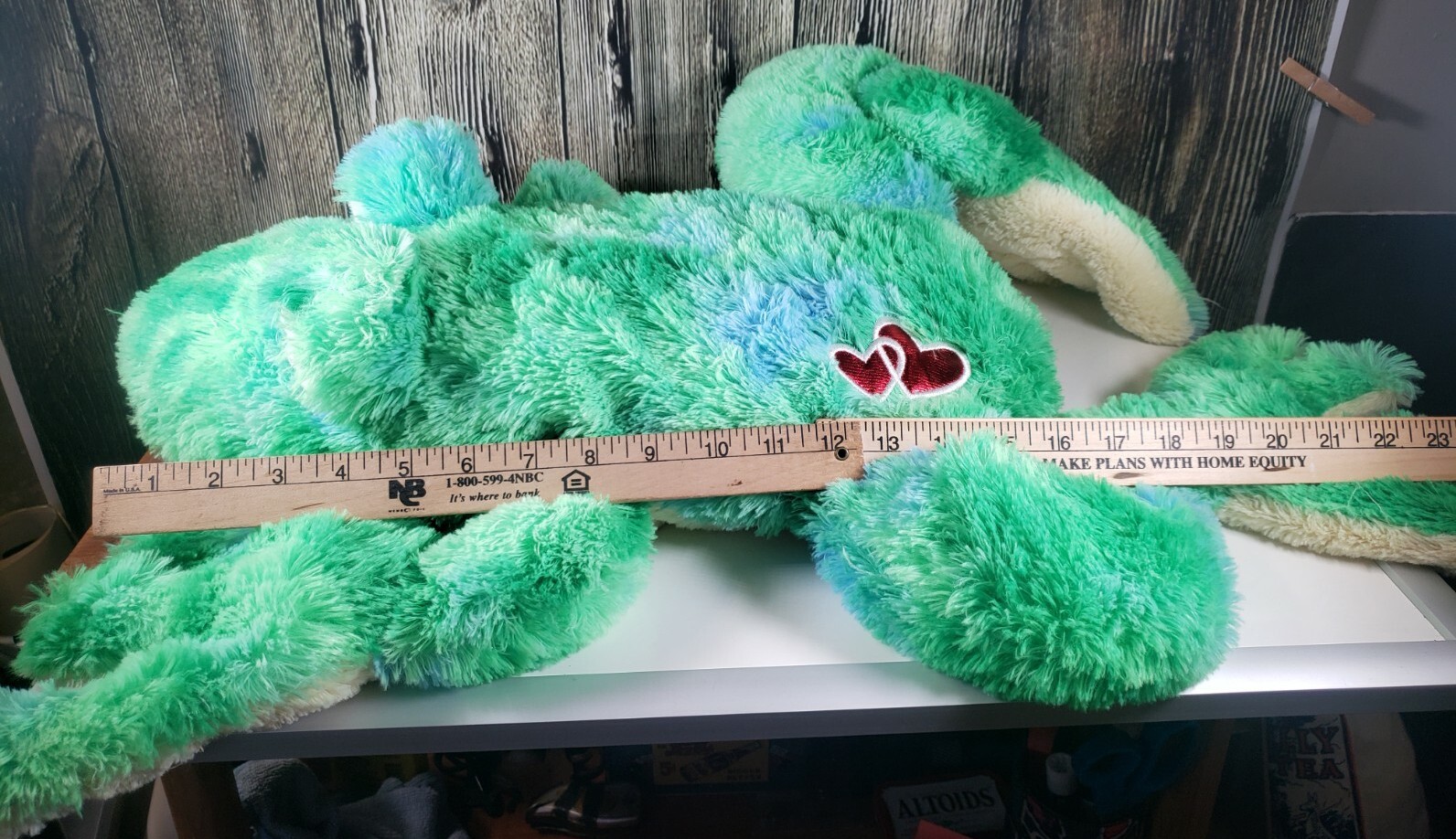 MTY Frog Large Plush Stuffed Animal Floppy Green Red Hearts Glitter ...