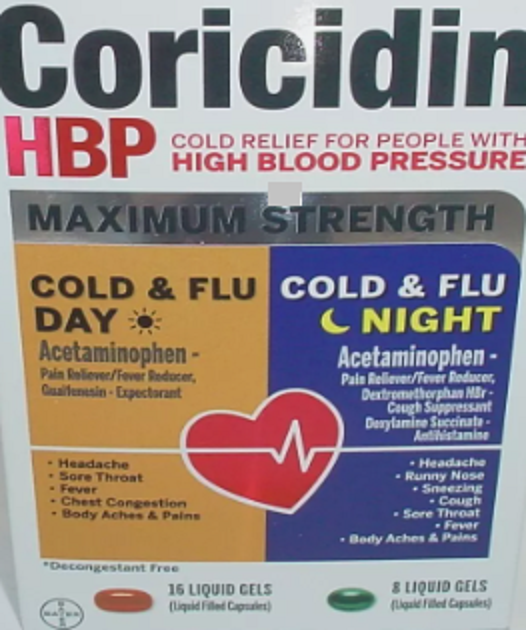 Coricidin HBP Max Strength Cold & Flu Night/Day 24ct High Blood ...