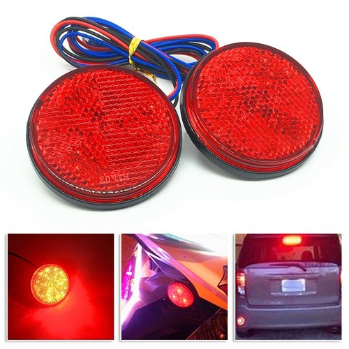 Clear Lens Red LED Round Reflectors Tail Brake Stop Light for ...
