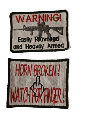 iron on sew on patches 2 Peice Set Funny Warning Sign EMBROIDERY Patch ...