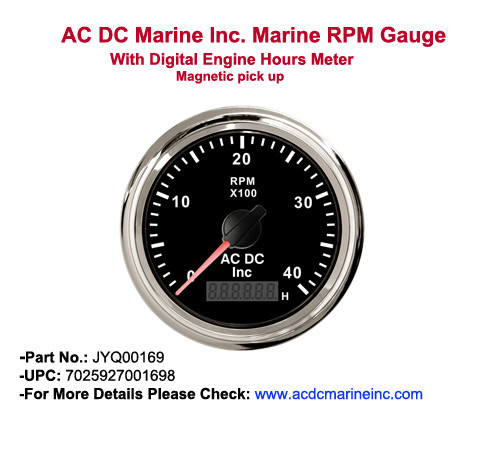 Diesel Tack 4000 RPM Tachometer with Digital Engine Hours Magnetic Pick ...