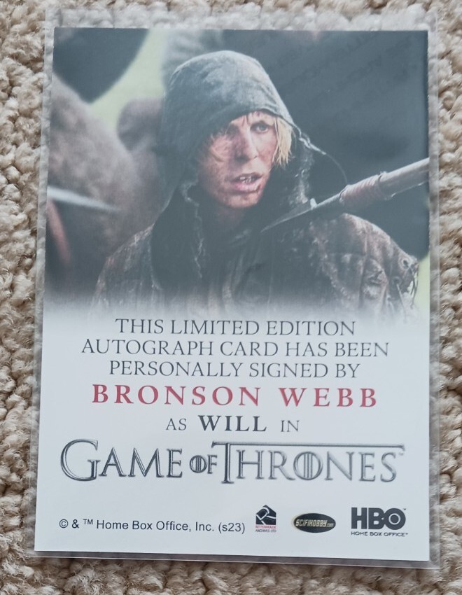 BRONSON WEBB as WILL - 2023 Game of Thrones Art & Images - Autograph ...