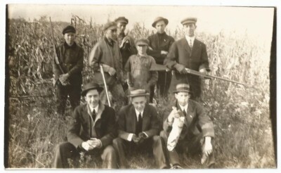 Rabbit Hunters in Corn Field With Rifles & Shotguns RPPC Real Photo c ...