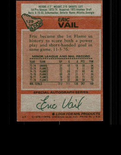 ERIC VAIL 1978 Topps Hockey #129 B1011R5S4P8 FREE SHIPPING | eBay