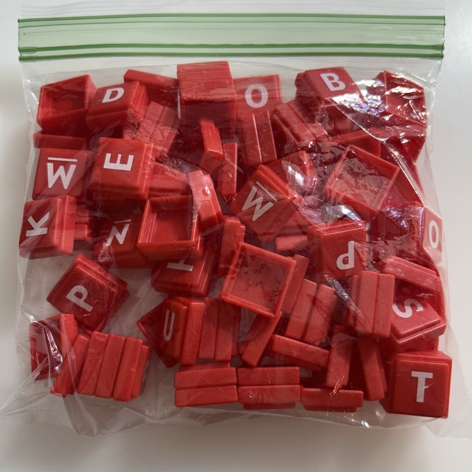 Scrabble UpWords 100 Red Plastic Letter Tiles 2006 Replacement Pieces ...