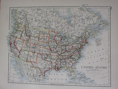 1897 VICTORIAN MAP ~ UNITED STATES FLORIDA TEXAS OHIO IOWA KANSAS ...