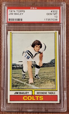 1974 Topps #302 Jim Bailey Baltimore Colts Original Football Card PSA10 ...