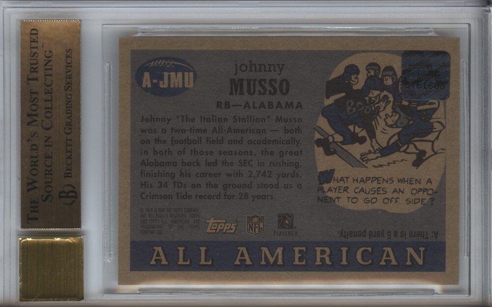 2005 Topps All American Johnny Musso Alabama Autograph BGS 9.5 Gem MINT ...