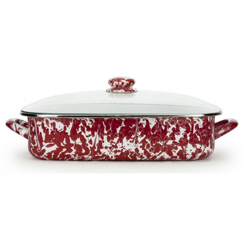 Golden Rabbit Enamelware 10.5 Qt. Roasting Pan with Glass Lid, 9 Color ...