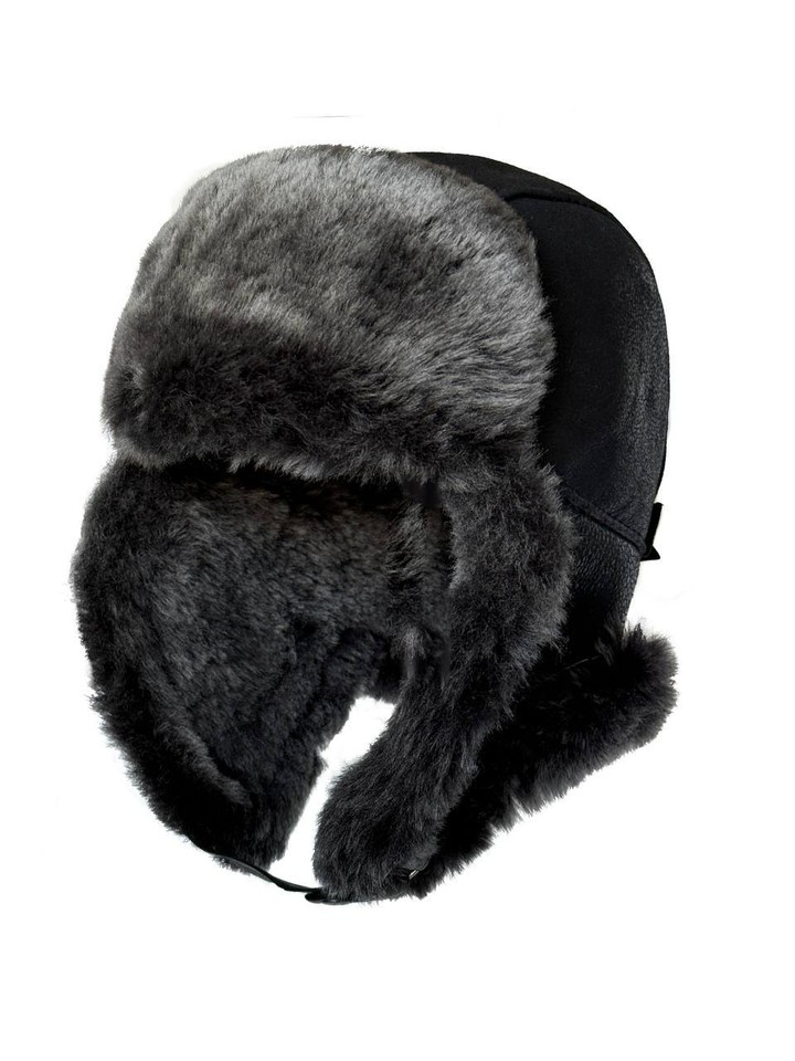 Genuine Shearling Sheepskin Trapper Hat Ushanka Aviator Cap Winter ...