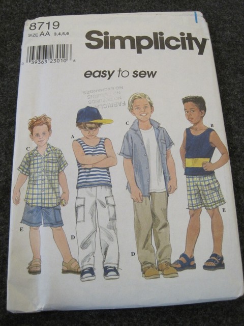 Simplicity 8719 Boys Childs Shirt Pants Shorts Knit Top Size 3-6 Sewing ...