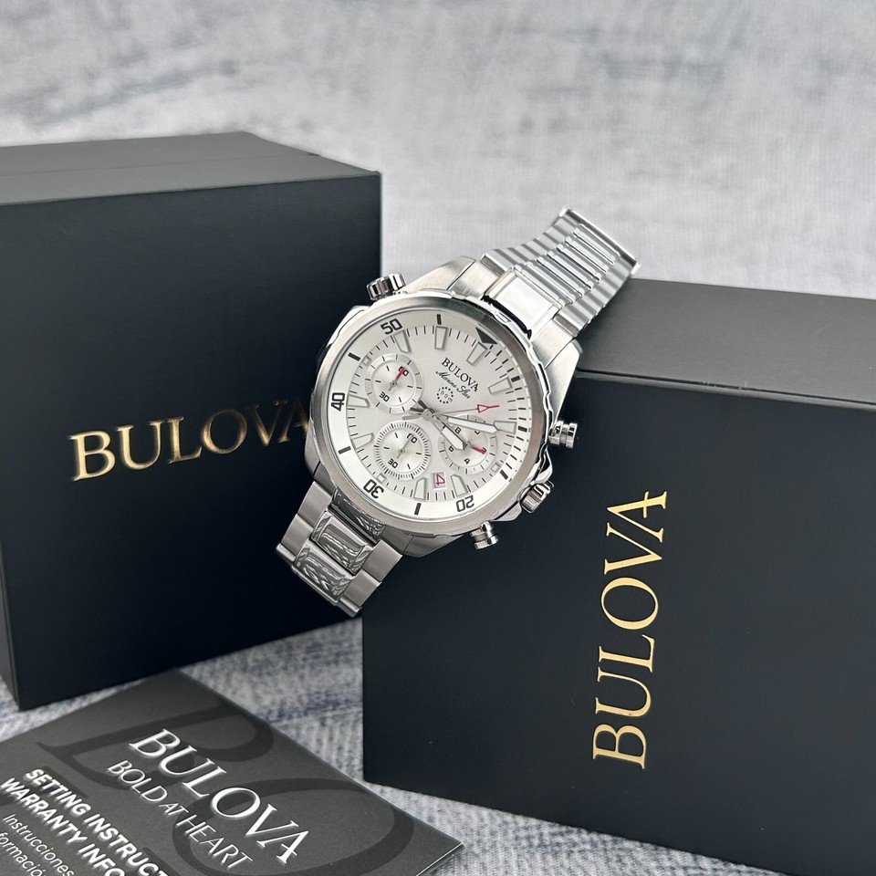 Bulova Men's 96B255 Marine Star Series B White Dial Chronograph Quartz ...