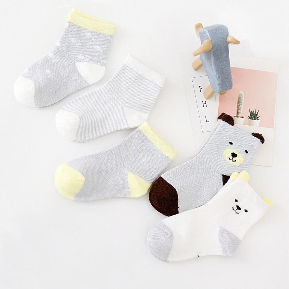 5 Pairs/Lot Cartoon Baby Socks Soft Knit Toddler Sleeping Socks For 0-6 ...