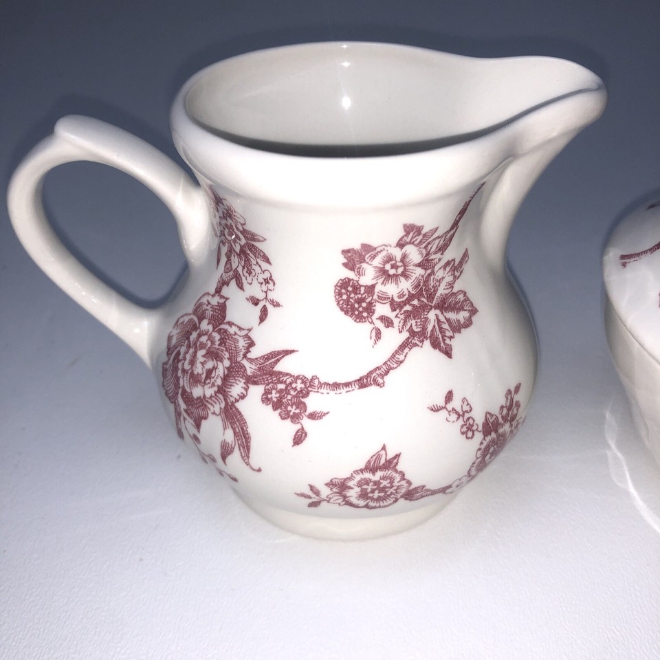 Churchill Pink Toile Sugar Bowl Creamer Pitcher Set Malaysia Floral ...