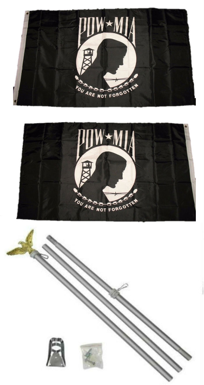 3x5 POWMIA POW MIA Prisoner Of War 2ply Flag Aluminum Pole Kit Set 3'x5 ...