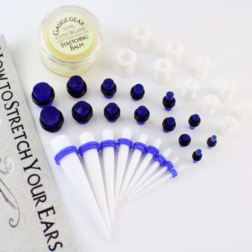 38 Pc Ear Taper Kit Expanders Stretchers+ Plug Set +Silicone Tunnels ...