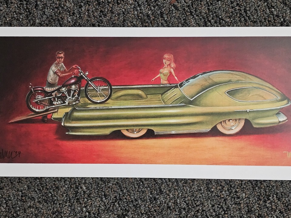 Signed Keith WEESNER poster vtg Harley PanHead Chopper Hot Rod Pickup ...