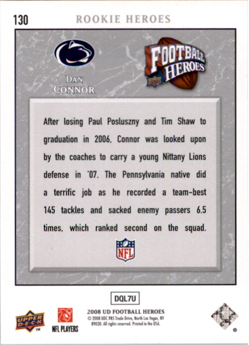 2008 Upper Deck Football Heroes - Rookie Heroes Platinum #130 Dan ...