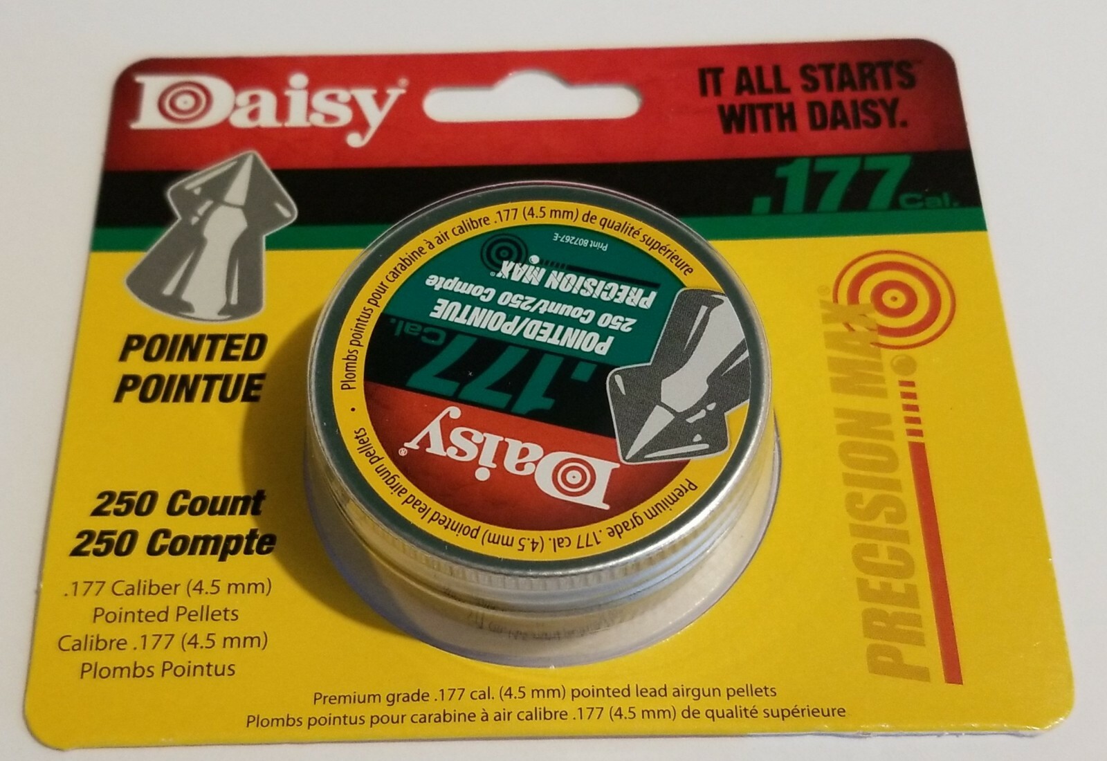 Daisy Pointed PRECISION MAX Pellets .177 Cal. (4.5mm) TIN OF 250 - C17 ...