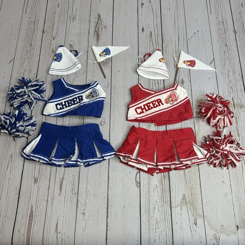 BABW Build A Bear Clothing Red Blue Two Cheerleader Outfits Megaphones ...