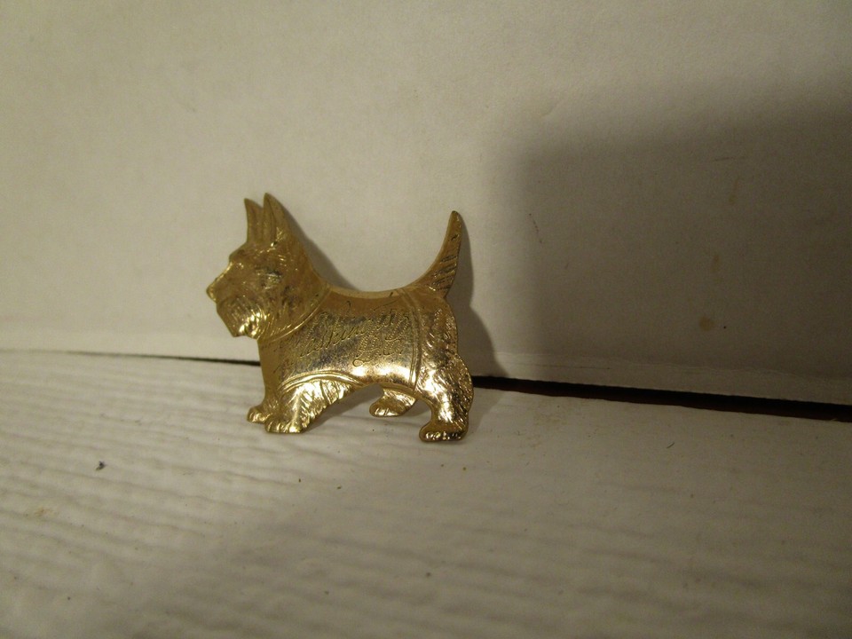 Vintage Scottish Terrier Dog Brooch Gold Tone Pin Scottie Engraved ...