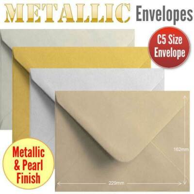 100 Metallic Colour Envelopes. Multi Coloured C5 Gummed Metallic ...