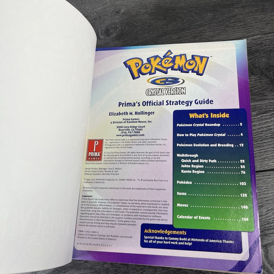 Pokemon Crystal Version Gameboy Colour Prima's Official Strategy Guide ...