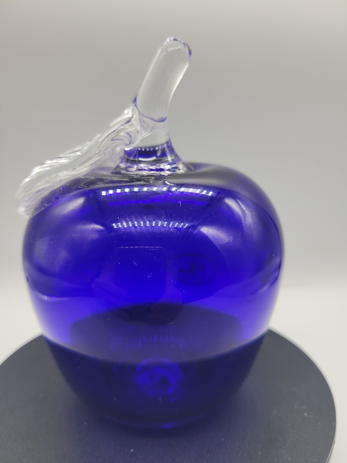 Vintage GLASSTAR Handblown Cobalt Blue Apple with Leaf Bohemia Glass w ...