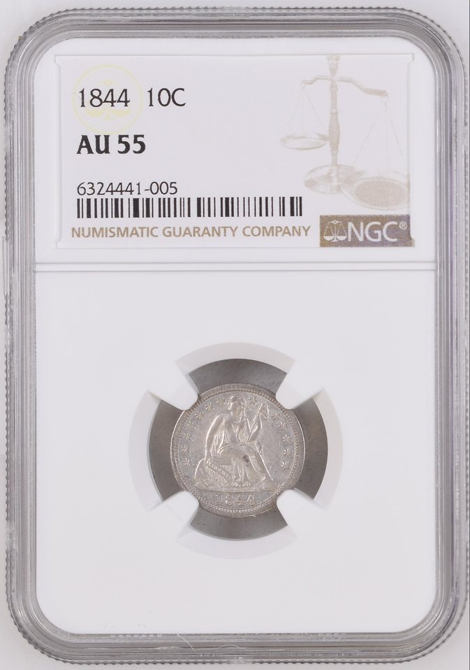 1844 NGC AU55 $3,500-CU Rare in AU! Nearly Unc! LEGENDARY KEY Seated ...