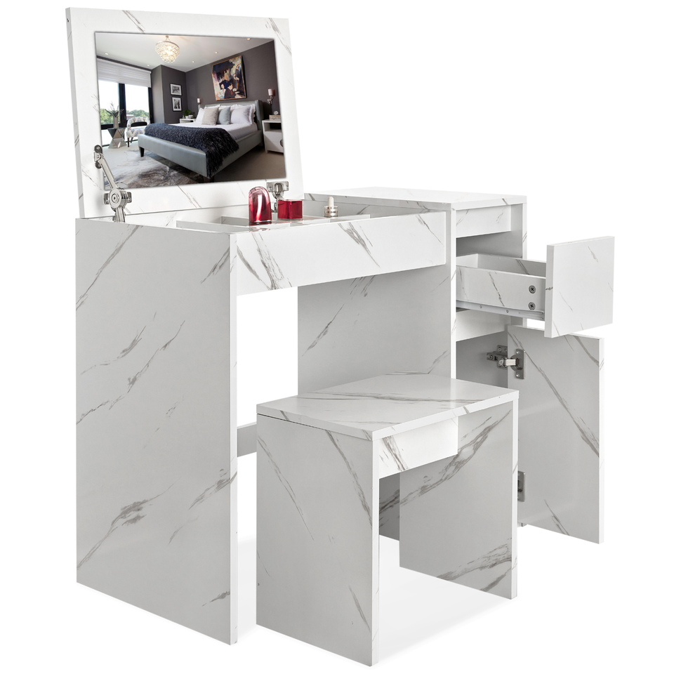 Dressing Table with drawers Mirror Stool Set Bedroom Makeup Desk Vanity ...