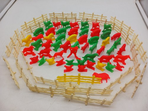 Vintage Tim Mee Processed Plastic Farm Animals Fence Farmer BIG 75 pc ...