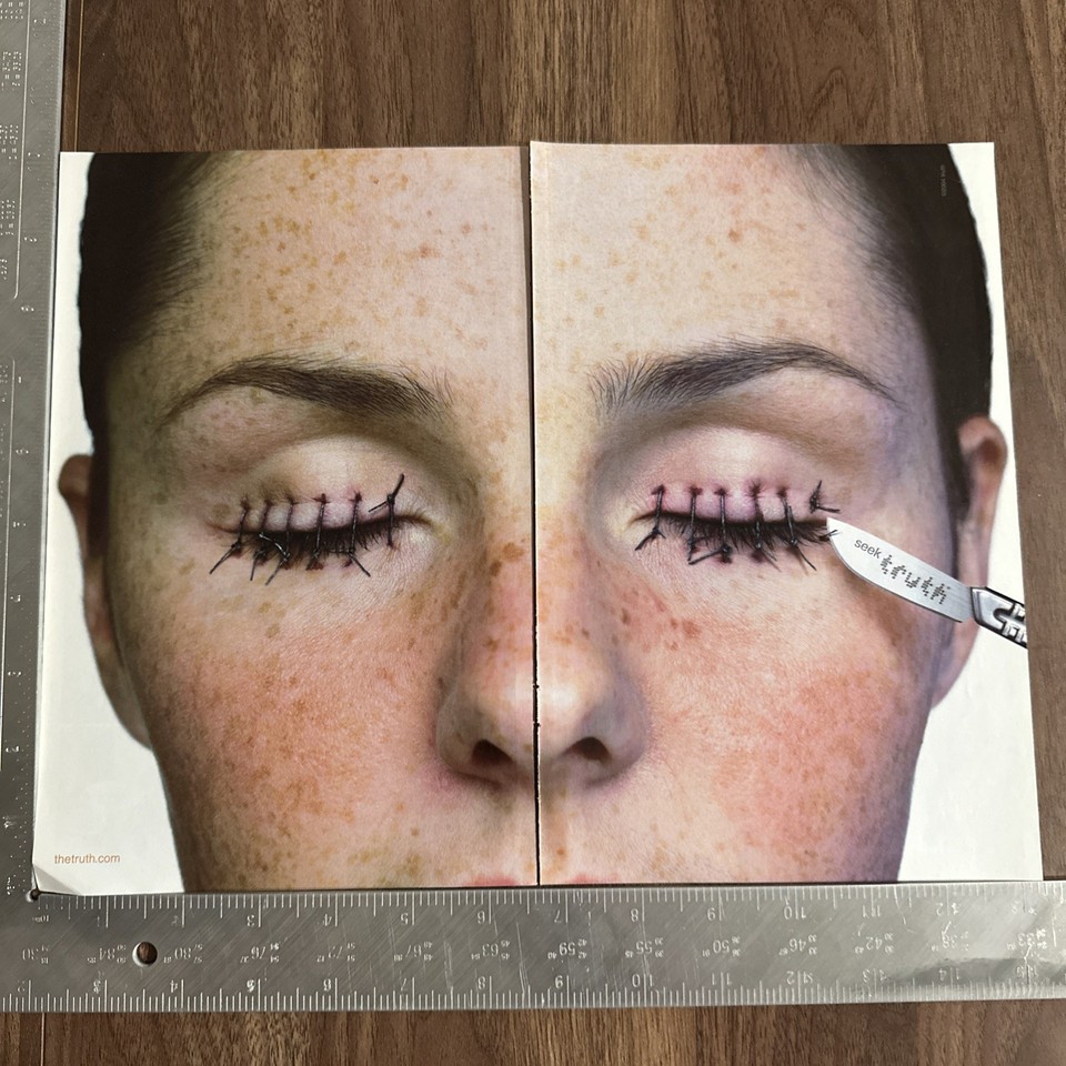 2004 Seek Truth Print Ad Anti Tobacco Eyes Stitched Shut PSA Youth ...
