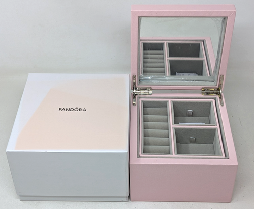 New Vintage Pandora Pink Mirror Jewelry Trinket Organizer Storage ...