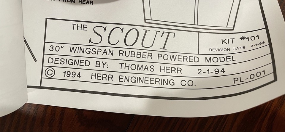 HERR ENGINEERING~SCOUT~BALSA LASER CUT AIRPLANE KIT#PL-001~30” Wingspan ...