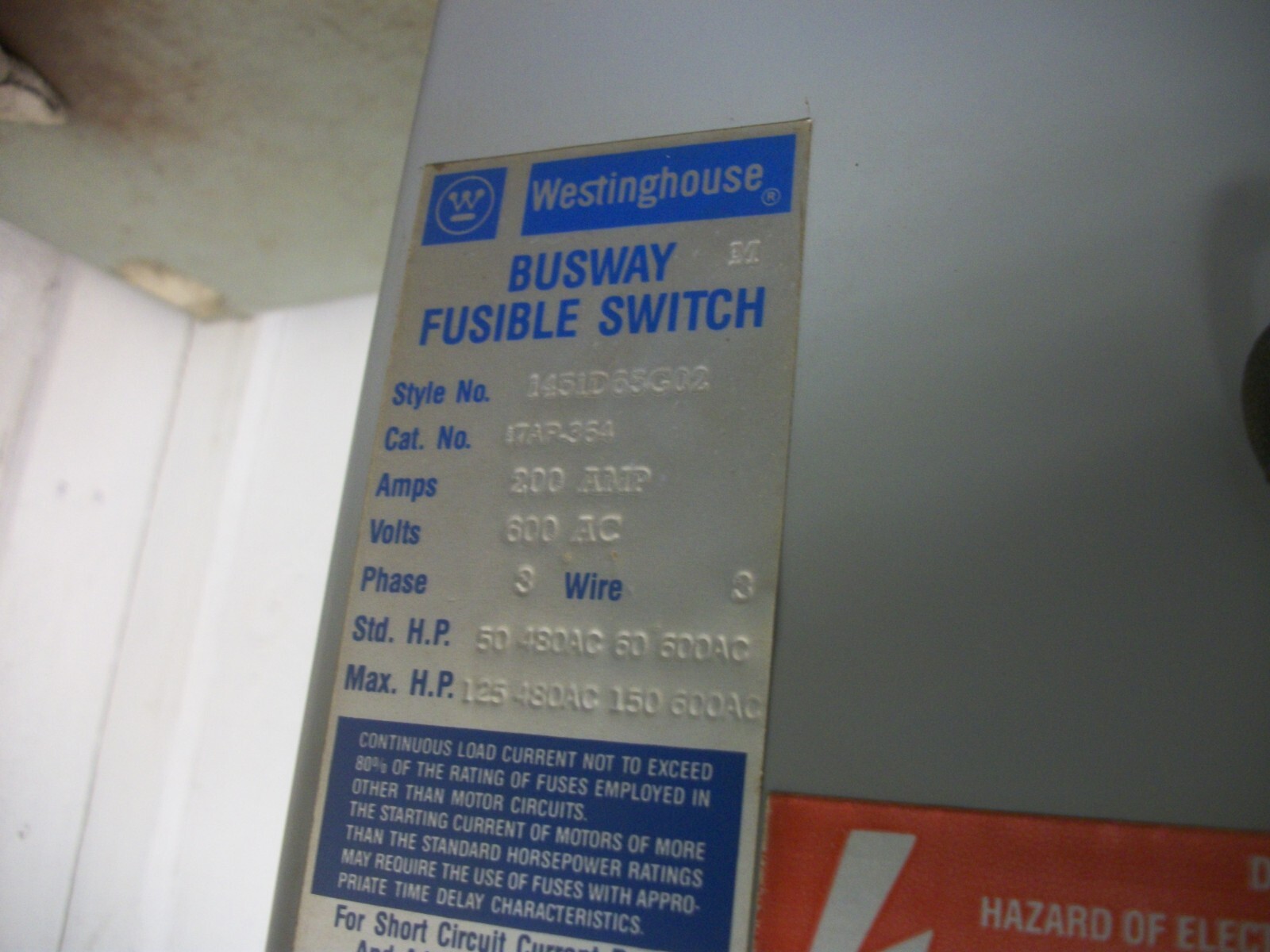 WESTINGHOUSE FUSIBLE BUS PLUG ITAP364 200AMP 600VOLT 3PH 3W | eBay
