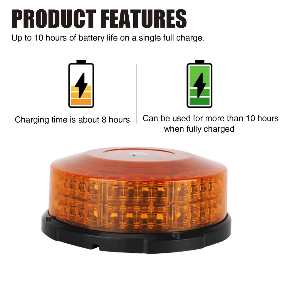 Magnetic Flashing Hazard Amber Strobe Rechargeable Beacon Warning ...