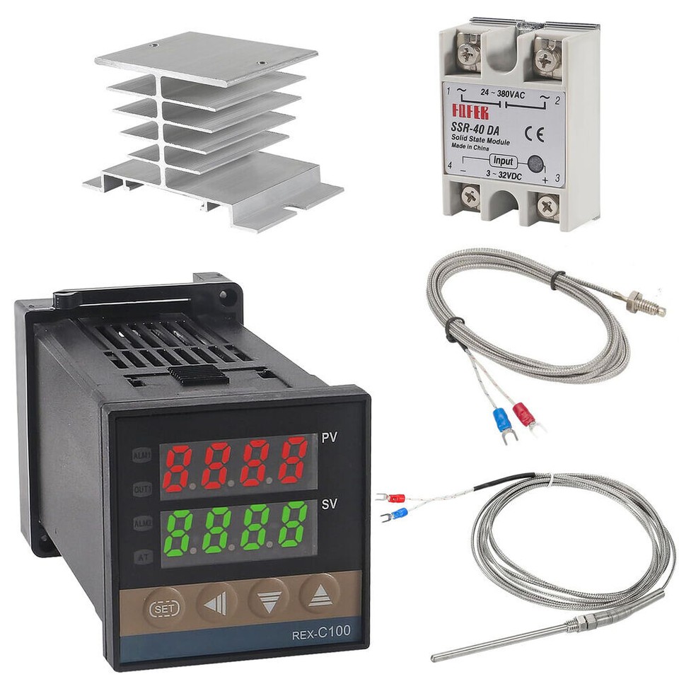 110-240VAC PID REX-C100 Temperature Controller SSR-40A Thermocouple ...
