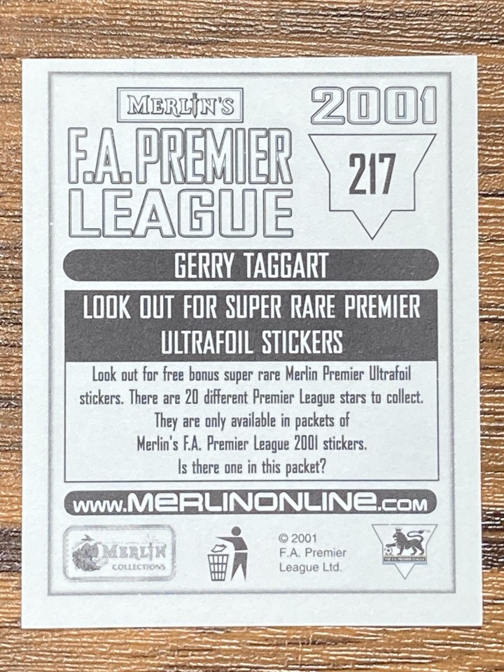 FA Premier League Merlin 2001 Sticker No.217 Gerry Taggart Leicester ...