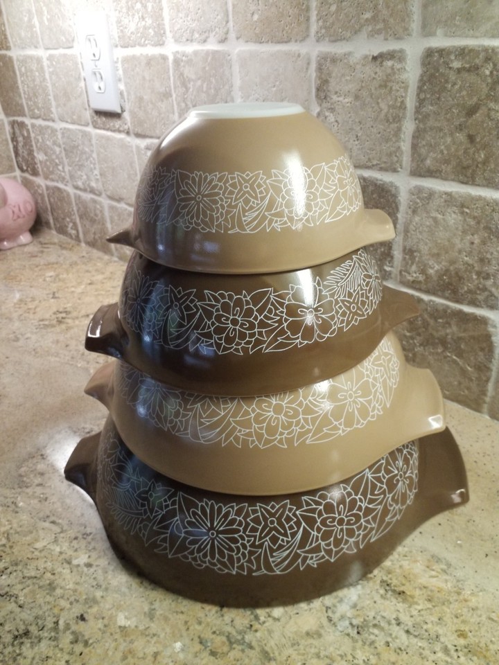 Vintage PYREX Woodland Mixing Bowl Nesting Set - 441, 442, 443, 444 | eBay