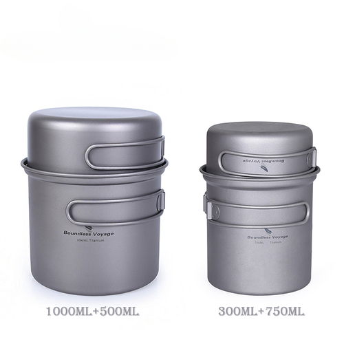 Camping Titanium Pot Pan Set Outdoor Cookware Cup Bowl for 1-2 Man ...