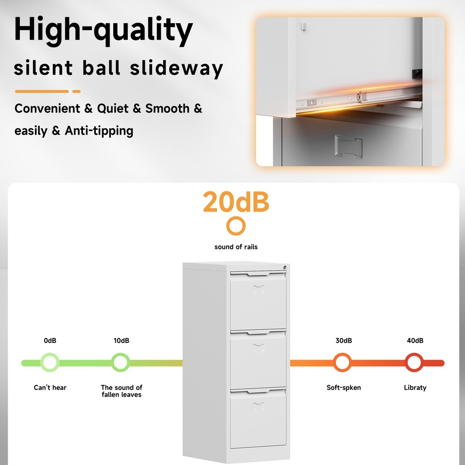 3-Drawer Filing Cabinet Vertical File Cabinet Lockable Office Storage ...