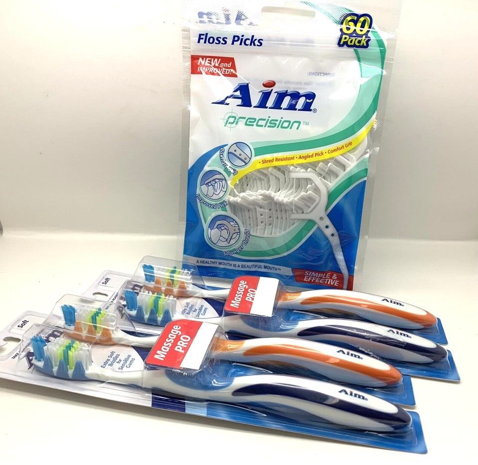 Aim Precision Floss Picks Dental and Toothbrush Soft Massage Pro/ 5 ...