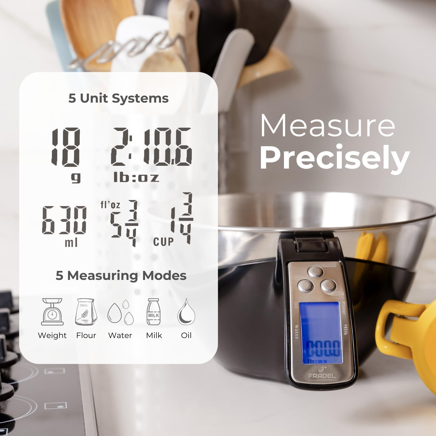 Stainless Digital Kitchen Food Scale with Bowl (Removable) and ...