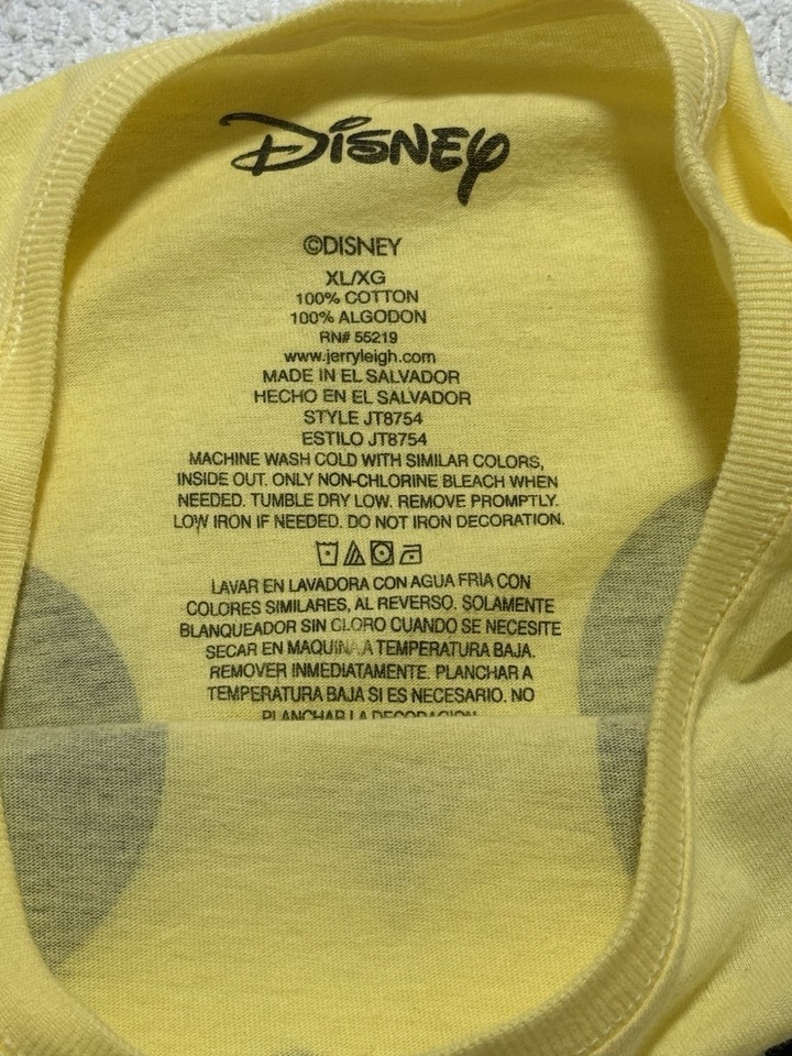 Disney Mickey Mous T-Shirt Sz XL Junior Both Sides Graphic Print Yellow ...