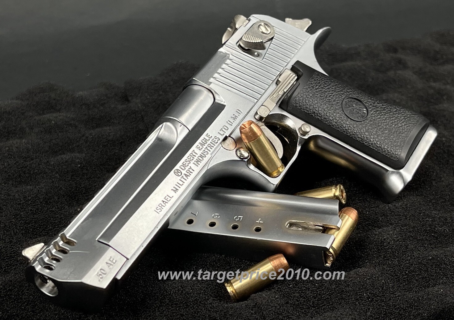 1:2 SCALE MINIATURE DESERT EAGLE L6 .50AE IN SILVER WITH 4 CNC BULLETS ...