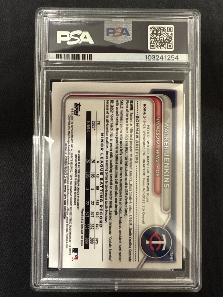 2024 Bowman 1st- Chrome Prospects WALKER JENKINS Auto PSA 10/10 #CPAWJ ...