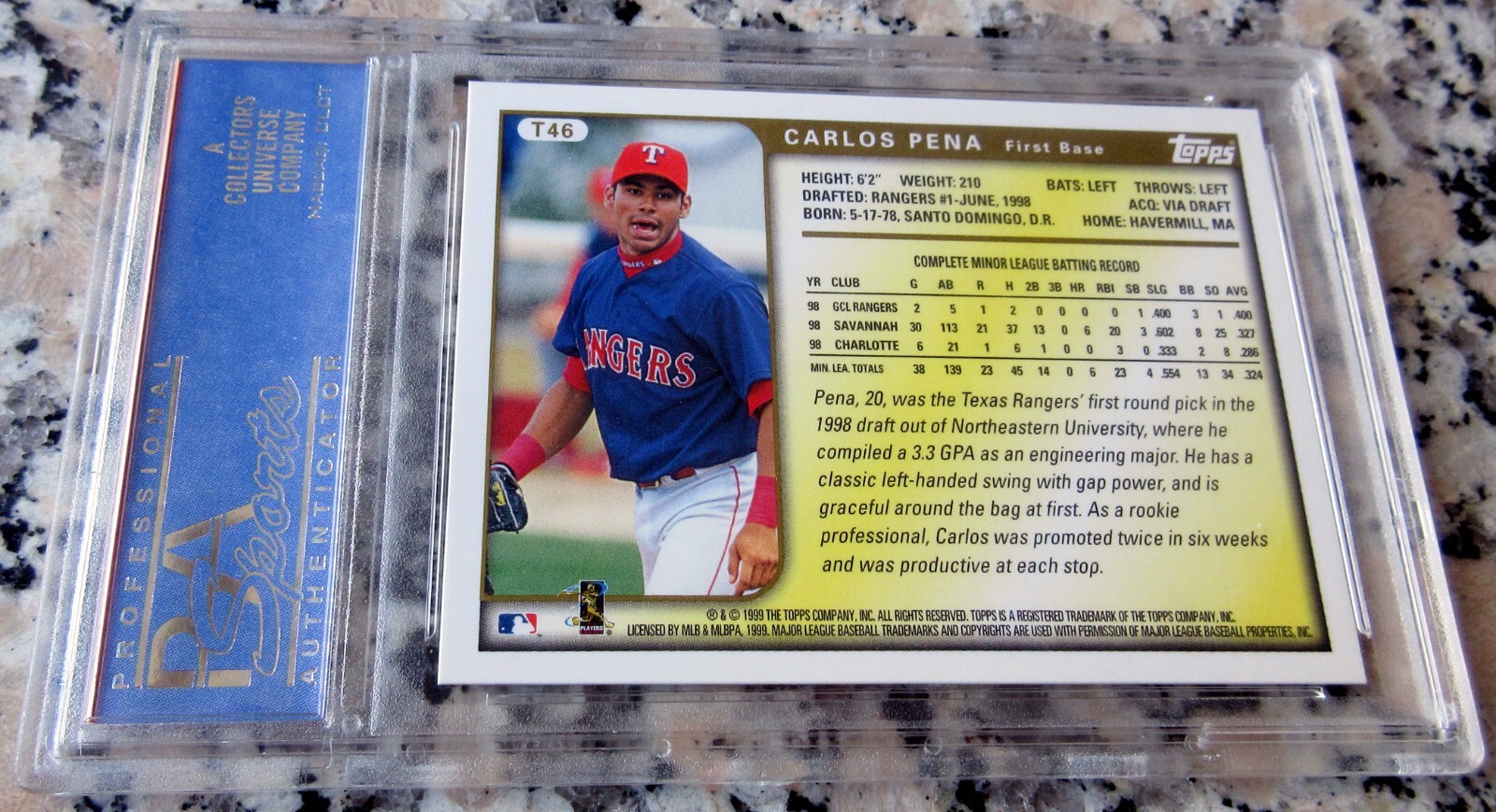 CARLOS PENA 1999 Topps Traded #1 Draft Pick AUTO Rookie Card RC PSA 9 ...