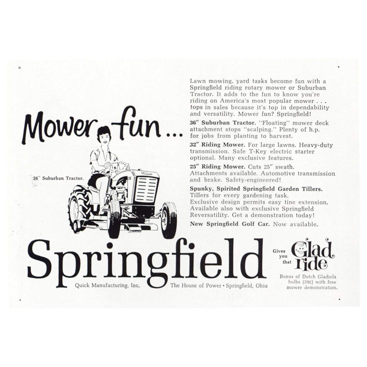 1961 Springfield Mowers: Mower Fun Vintage Print Ad | eBay
