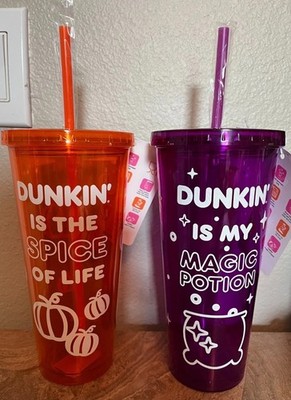 Dunkin' Donuts Halloween Glow In The Dark Purple & Orange Tumblers 24oz ...