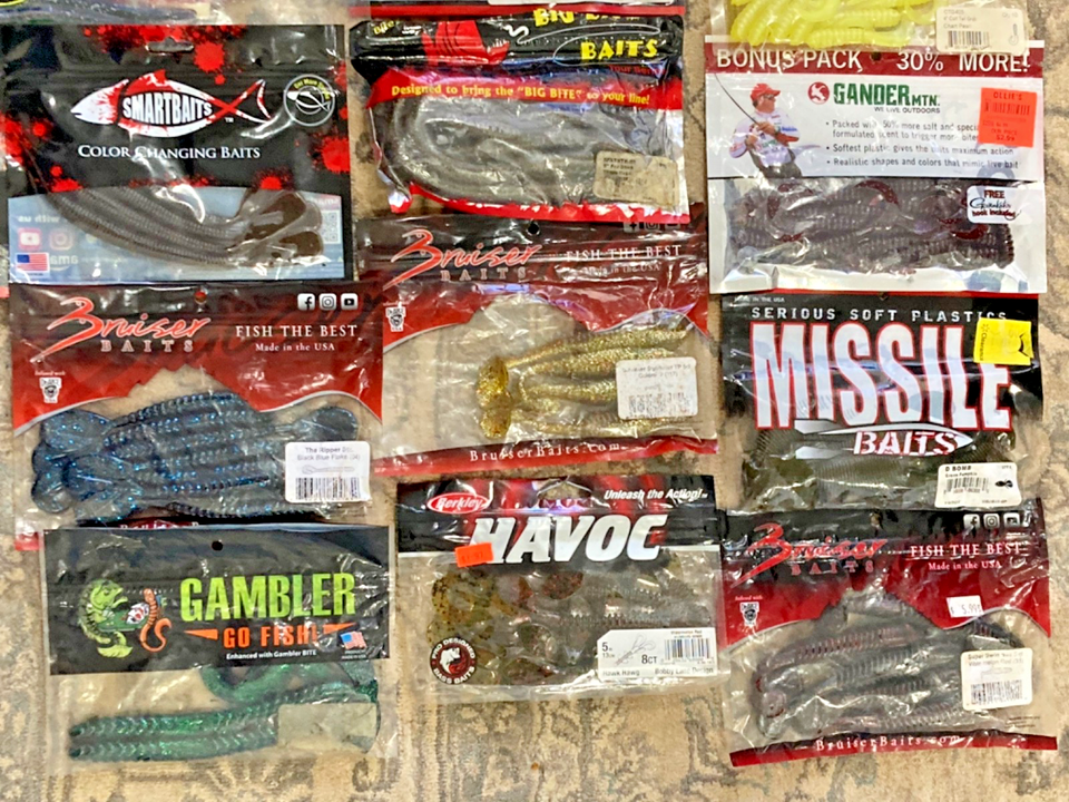 2lbs. 3OZ. LOT BIG BITE BAITS Fishing Bait Soft Plastic Lures WORMS ...